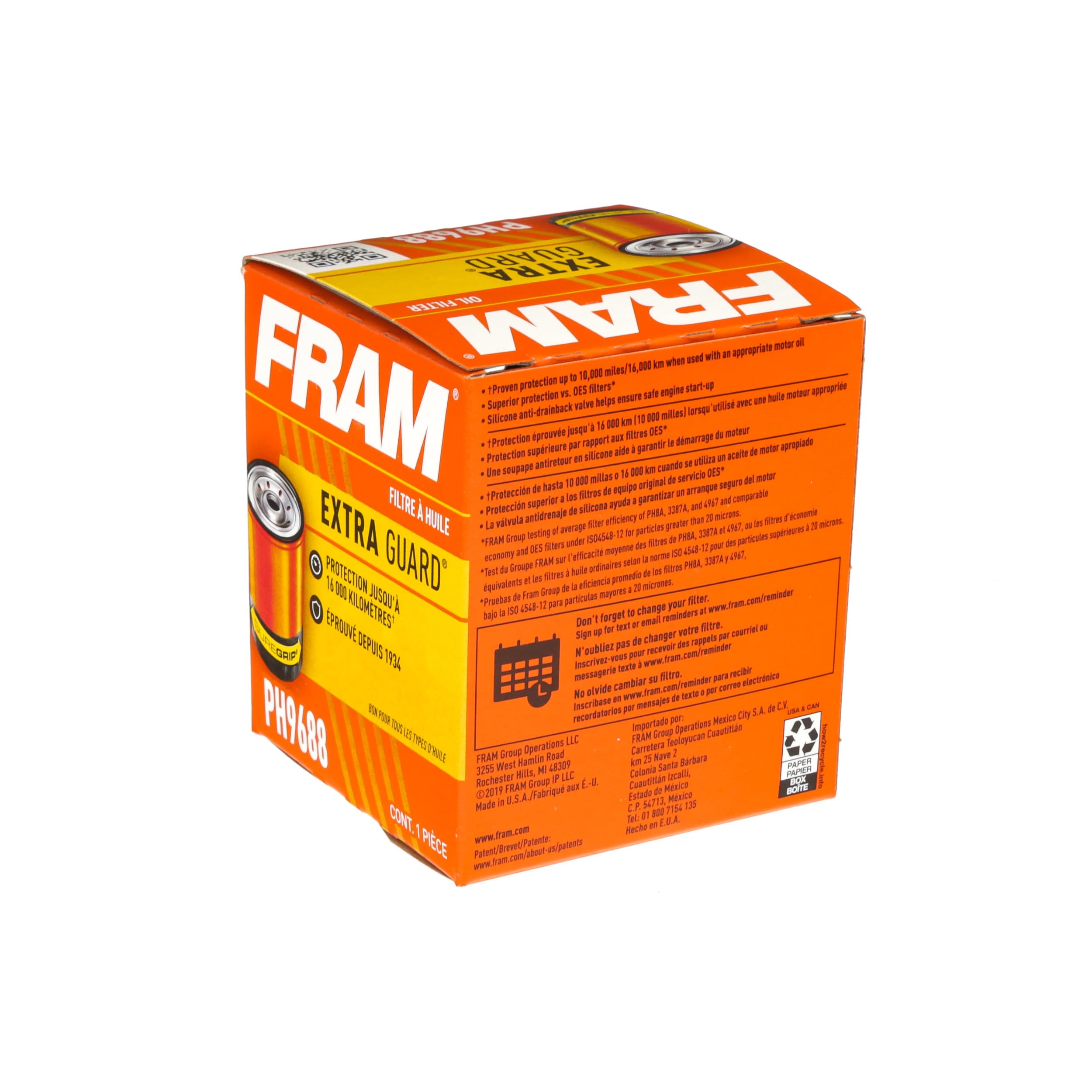 Fram Extra Guard PH9688, 10K Mile Change Interval Oil Filter, Cylindrical, 4"