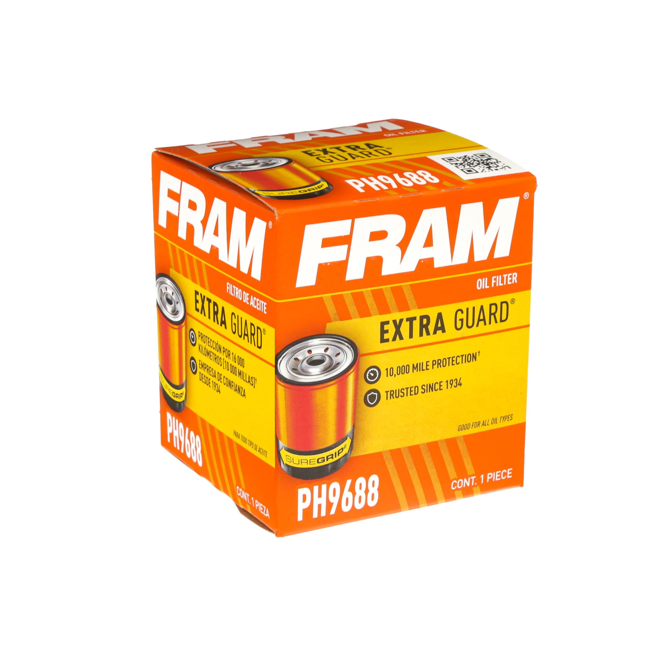 Fram Extra Guard PH9688, 10K Mile Change Interval Oil Filter, Cylindrical, 4"