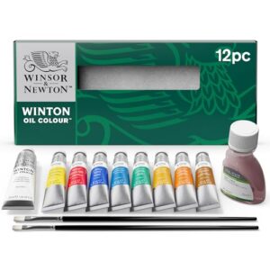 winsor & newton winton oil color paint, studio set, 10 x 37ml tubes, blue,red,white, 12 piece set