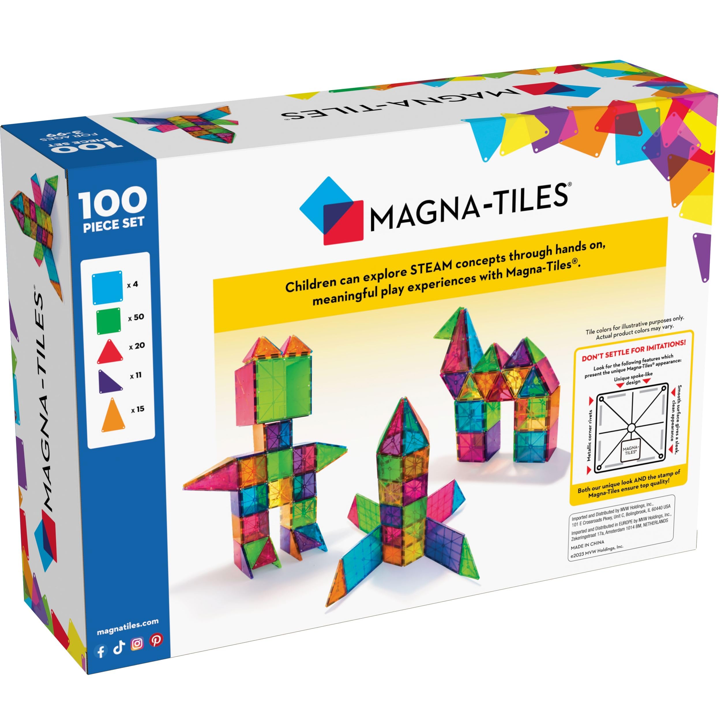 MAGNA-TILES Classic 100-Piece Magnetic Construction Set, The ORIGINAL Magnetic Building Brand