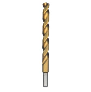 bosch ti2159 1-piece 1/2 in. x 6 in. titanium nitride coated metal drill bit with 3/8 in. reduced shank for applications in heavy-gauge carbon steels, light gauge metal, hardwood