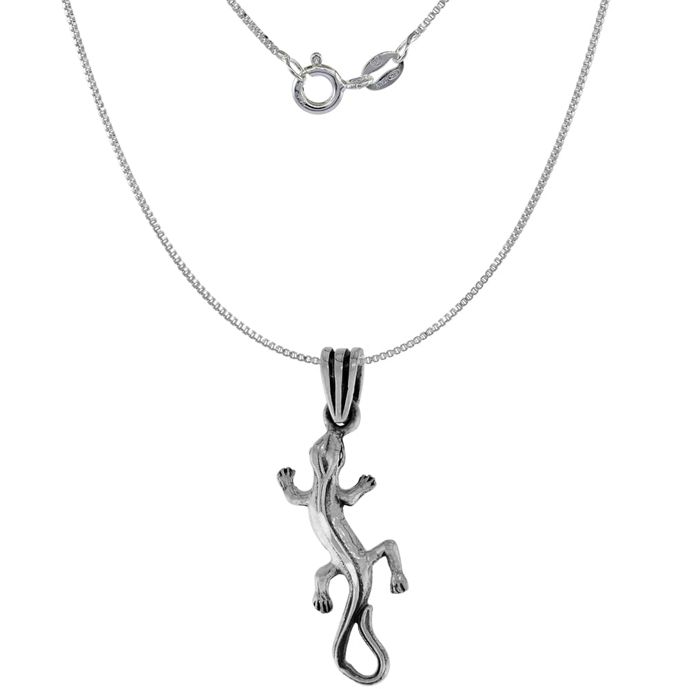 Small 1 1/4 inch Sterling Silver Lizard Pendant Diamond-Cut Oxidized finish NO Chain