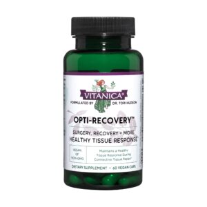 vitanica opti-recovery, pre & post surgery support, wound care, bbl, tummy tuck, c section & postpartum vitamin essentials healing support, scar, shoulder, hysterectomy, breast & lipo, vegan, 60 caps