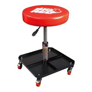 big red tr6350 torin rolling pneumatic creeper garage/shop seat: padded adjustable mechanic stool with tool tray storage, red large