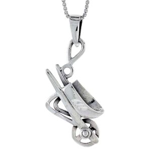 sterling silver wheelbarrow pendant, 1 1/2 inch tall