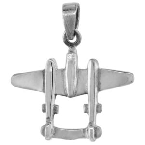 1 1/16 inch sterling silver p-38 lightning airplane pendant diamond-cut oxidized finish no chain