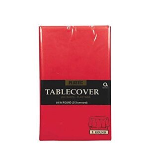 amscam round plastic party-tablecovers, 84", apple red