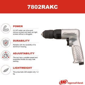 Ingersoll Rand 7802RAKC Heavy Duty 3/8-Inch Reversible Pneumatic Drill With Keyless Chuck