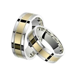 alain raphael two-tone sterling silver & 10k yellow gold 7 millimeters wide wedding band ring set him and her