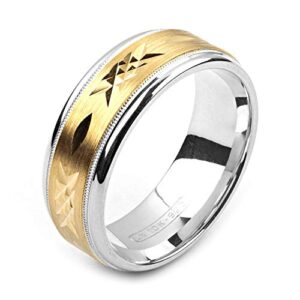 alain raphael two-tone sterling silver & 10k yellow gold 8 millimeters wide wedding band ring