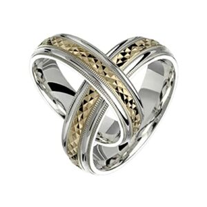 alain raphael two-tone .925 sterling silver & 10k yellow gold 6 millimeters wide engagement band set for him & her