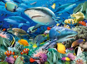 ravensburger shark reef 100 piece xxl jigsaw puzzle for kids | engaging aquatic themed puzzle | durable, long lasting materials | educational and fun | ideal for ages 6-8