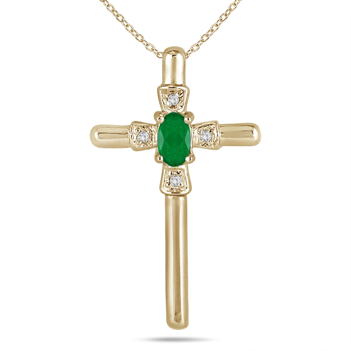 SZUL Emerald and Diamond Cross Pendant in 10K Yellow Gold