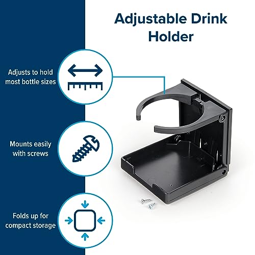 Camco Adjustable Drink Holder | Can Hold Mugs, Large Drinks and Almost Any Size Bottle or Can | Make Great Extra Cupholders for Cars, Trucks, RVs, Vans, Boats and Much More | Black (44044)