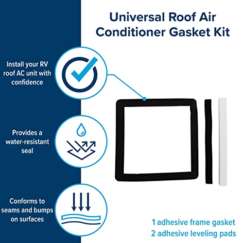 Camco 14-Inch x 14-Inch Universal Camper Roof A/C Gasket Kit | Features a Waterproof Compression Seal, Self-Adhesive Picture Frame Gasket, and Self-Adhesive Leveling Pads (25071)