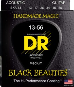 dr strings acoustic guitar strings, black beauties - black coated, 13-56