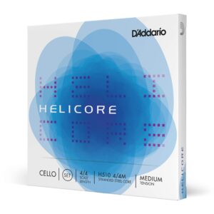 d'addario h510 helicore cello string set, 4/4 scale medium tension (1 set)– stranded steel core for optimum playability and clear, warm tone – versatile and durable – sealed pouch prevents corrosion