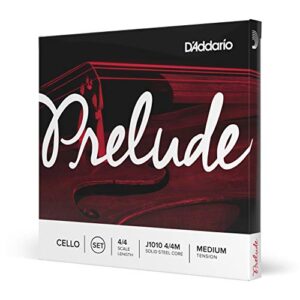 d'addario j1010 prelude cello string set, 4/4 scale medium tension (1 set) –solid steel core, warm tone, economical, durable – educator’s choice for student strings – sealed pouch prevents corrosion