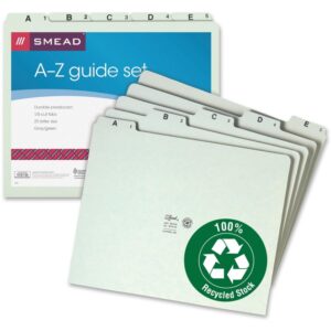 Smead Pressboard Guides, 1/5-Cut Tab (A-Z), Letter Size, Gray/Green, Set of 25 (50376)