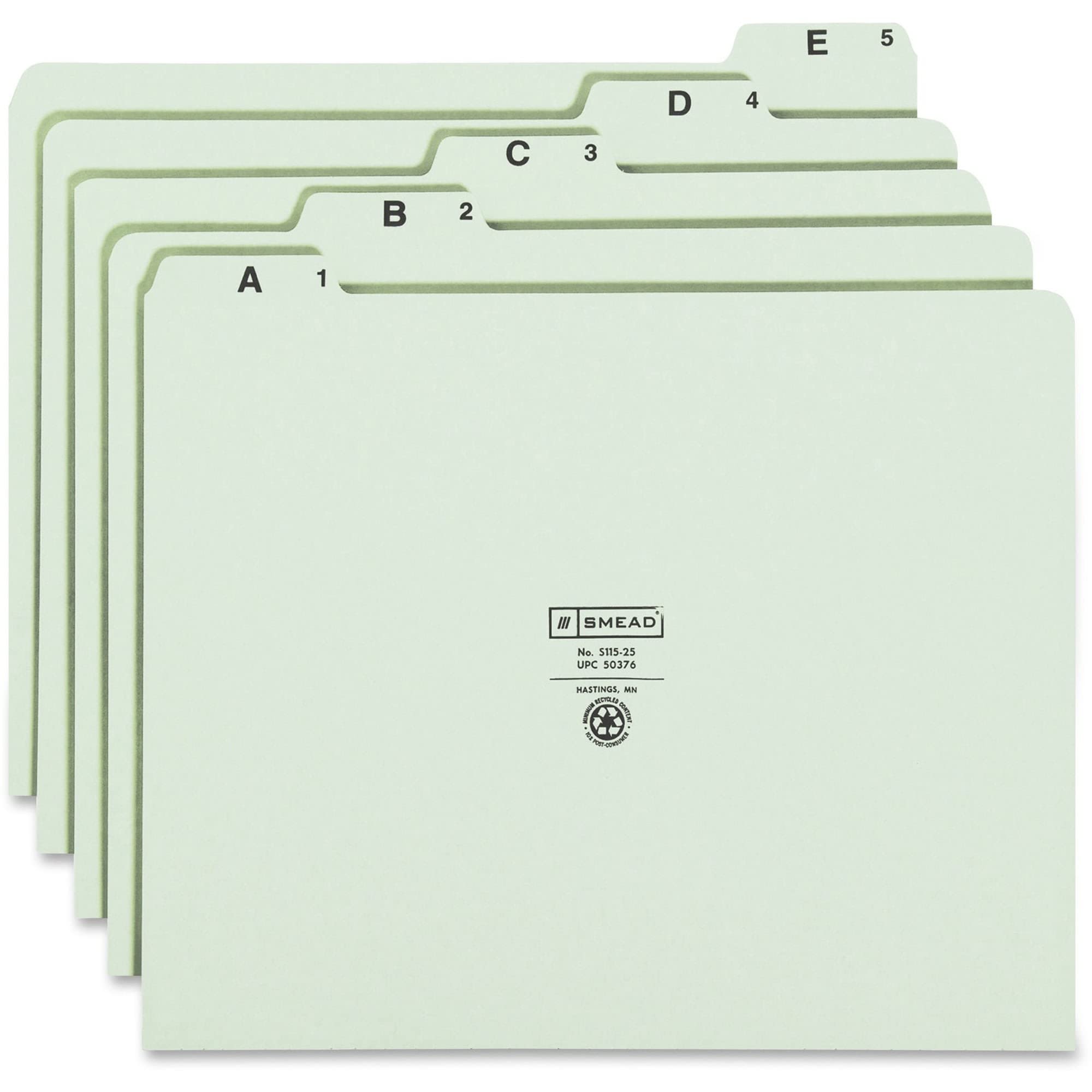 Smead Pressboard Guides, 1/5-Cut Tab (A-Z), Letter Size, Gray/Green, Set of 25 (50376)