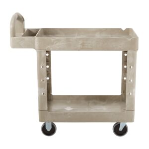 Rubbermaid Commercial Heavy-Duty 2- Shelf Utility Cart, Ergo Handle, Lipped Shelves, Small, Beige (FG450088BEIG)