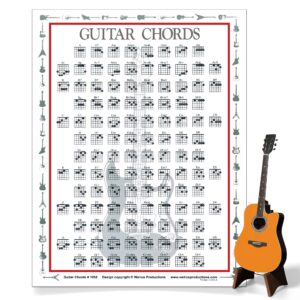 walrus productions mini guitar chord chart poster - laminated guitar chord poster for beginners and musicians - guitar posters for walls with 116 chords - acoustic guitar accessories - 8.5" x 11"