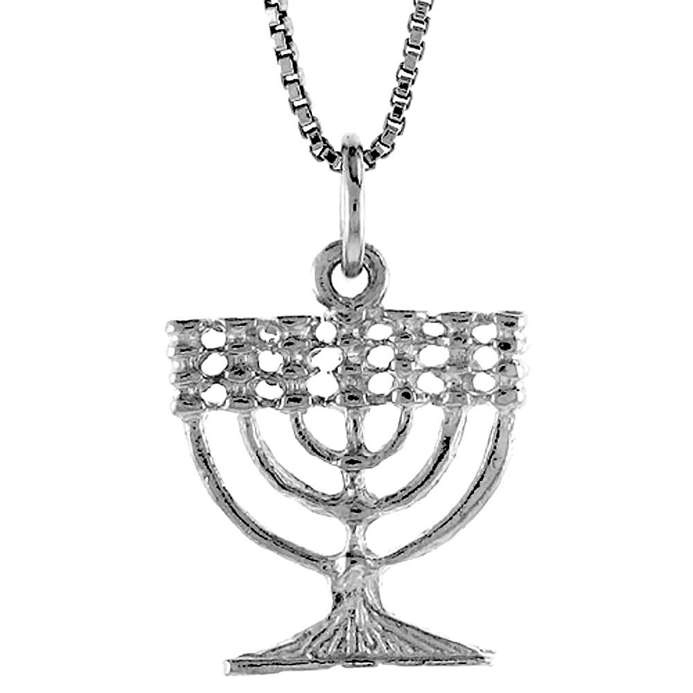 Sterling Silver Menorah Pendant, 3/4 inch