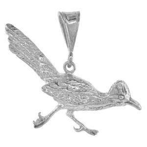 sterling silver roadrunner pendant, 1 3/4 inch wide