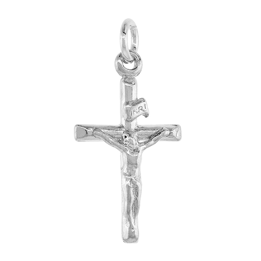 Sterling Silver Small Crucifix Pendant, 1 inch