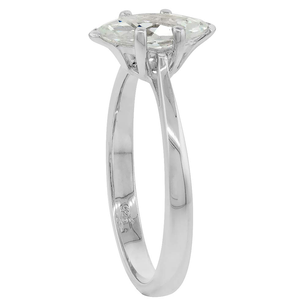 Sterling Silver Cubic Zirconia 10X5mm Marquise Cut Solitaire Engagement Ring for Women 0.85 ct, size 6