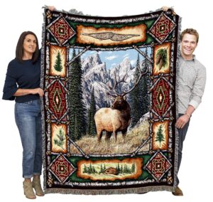 pure country weavers elk lodge blanket - wildlife cabin gift tapestry throw woven from cotton - made in the usa (72x54)