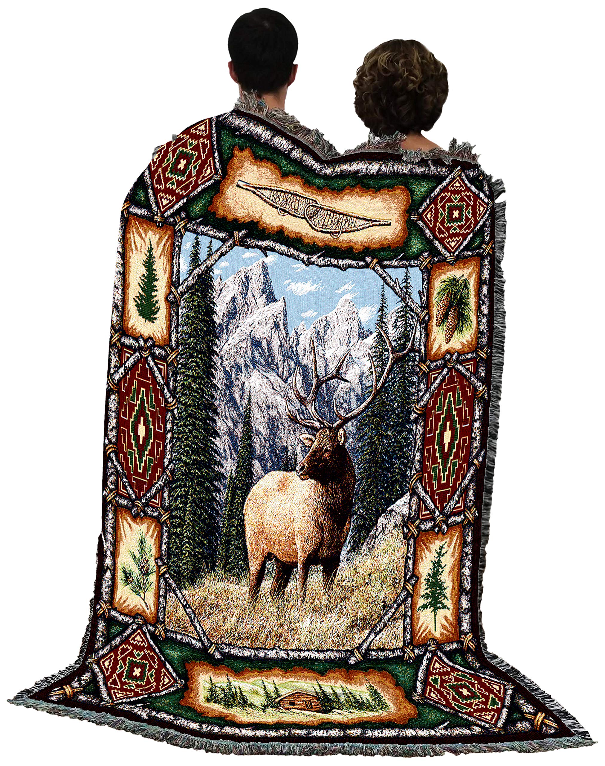 Pure Country Weavers Elk Lodge Blanket - Wildlife Cabin Gift Tapestry Throw Woven from Cotton - Made in The USA (72x54)