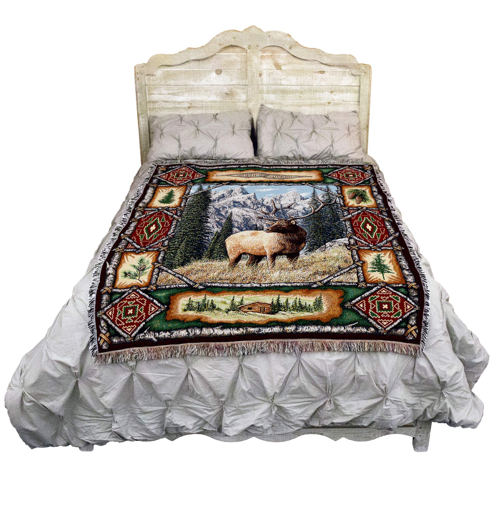 Pure Country Weavers Elk Lodge Blanket - Wildlife Cabin Gift Tapestry Throw Woven from Cotton - Made in The USA (72x54)