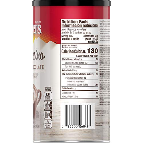 Folgers Cappuccino Mocha Chocolate Instant Coffee Beverage Mix, 16 Ounces (Pack of 6)