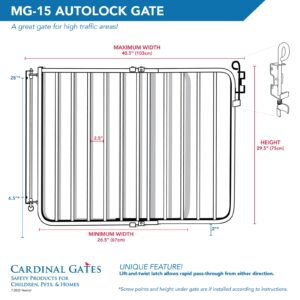 Cardinal Gates MG15 Auto-Lock Baby Gate - Adjustable Indoor Dog Gate - Aluminum Safety Gate for Kids & Pets - 26.5 to 40.5 Inches Wide - White