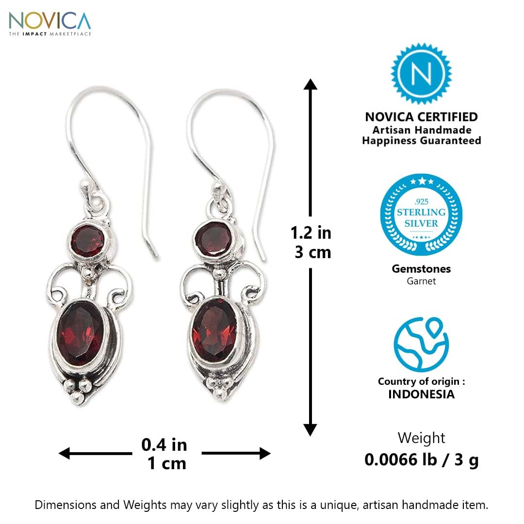 NOVICA Artisan Handcrafted Garnet Dangle Earrings | .925 Sterling Silver Garnet Dangle Earrings | Birthstone Dangle Earring | Crown Dangle Earring | Handmade Dangle Earring | Indonesia Themed