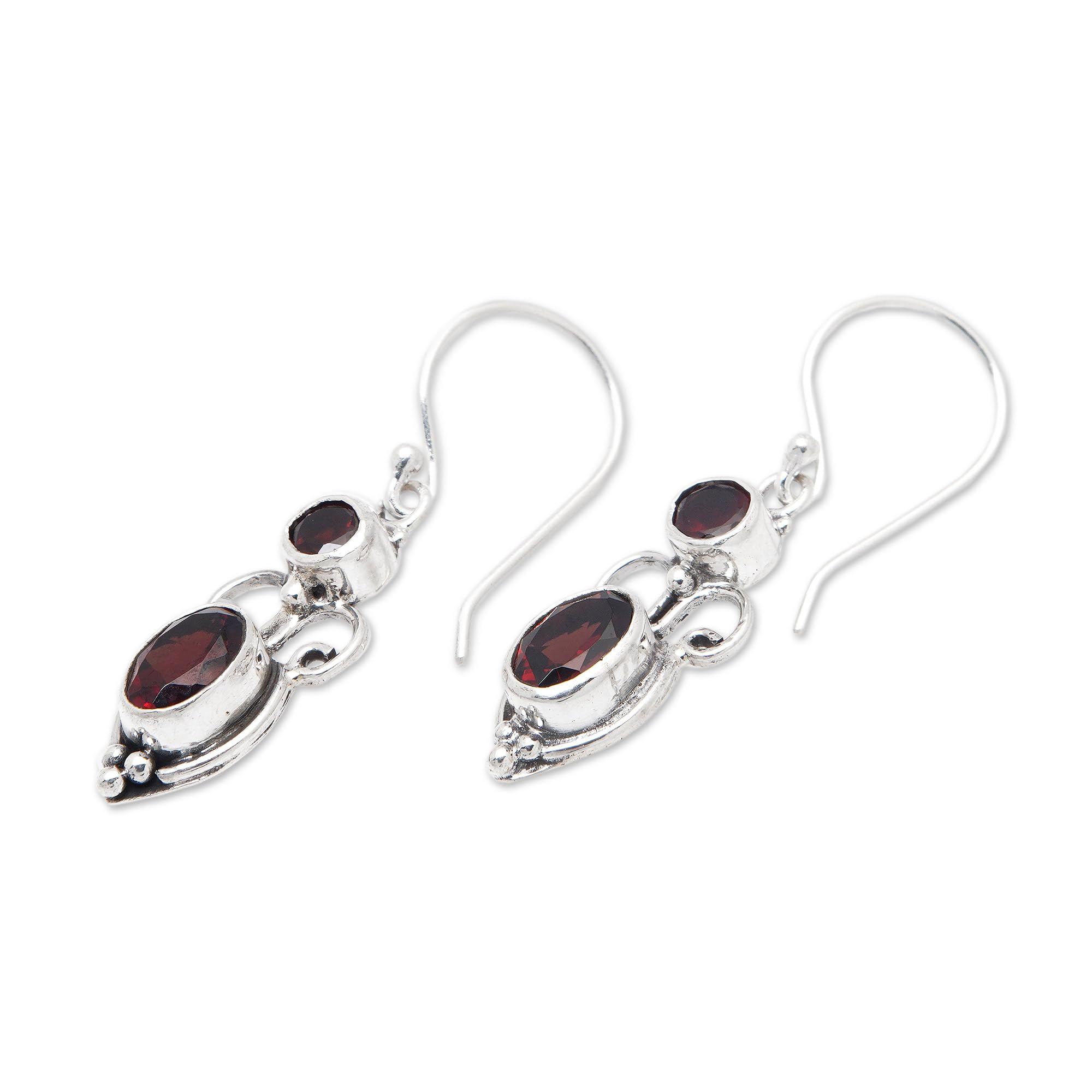 NOVICA Artisan Handcrafted Garnet Dangle Earrings | .925 Sterling Silver Garnet Dangle Earrings | Birthstone Dangle Earring | Crown Dangle Earring | Handmade Dangle Earring | Indonesia Themed