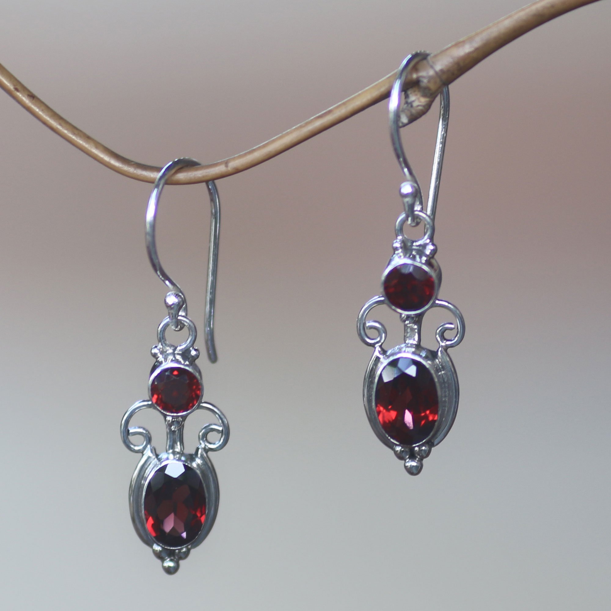 NOVICA Artisan Handcrafted Garnet Dangle Earrings | .925 Sterling Silver Garnet Dangle Earrings | Birthstone Dangle Earring | Crown Dangle Earring | Handmade Dangle Earring | Indonesia Themed