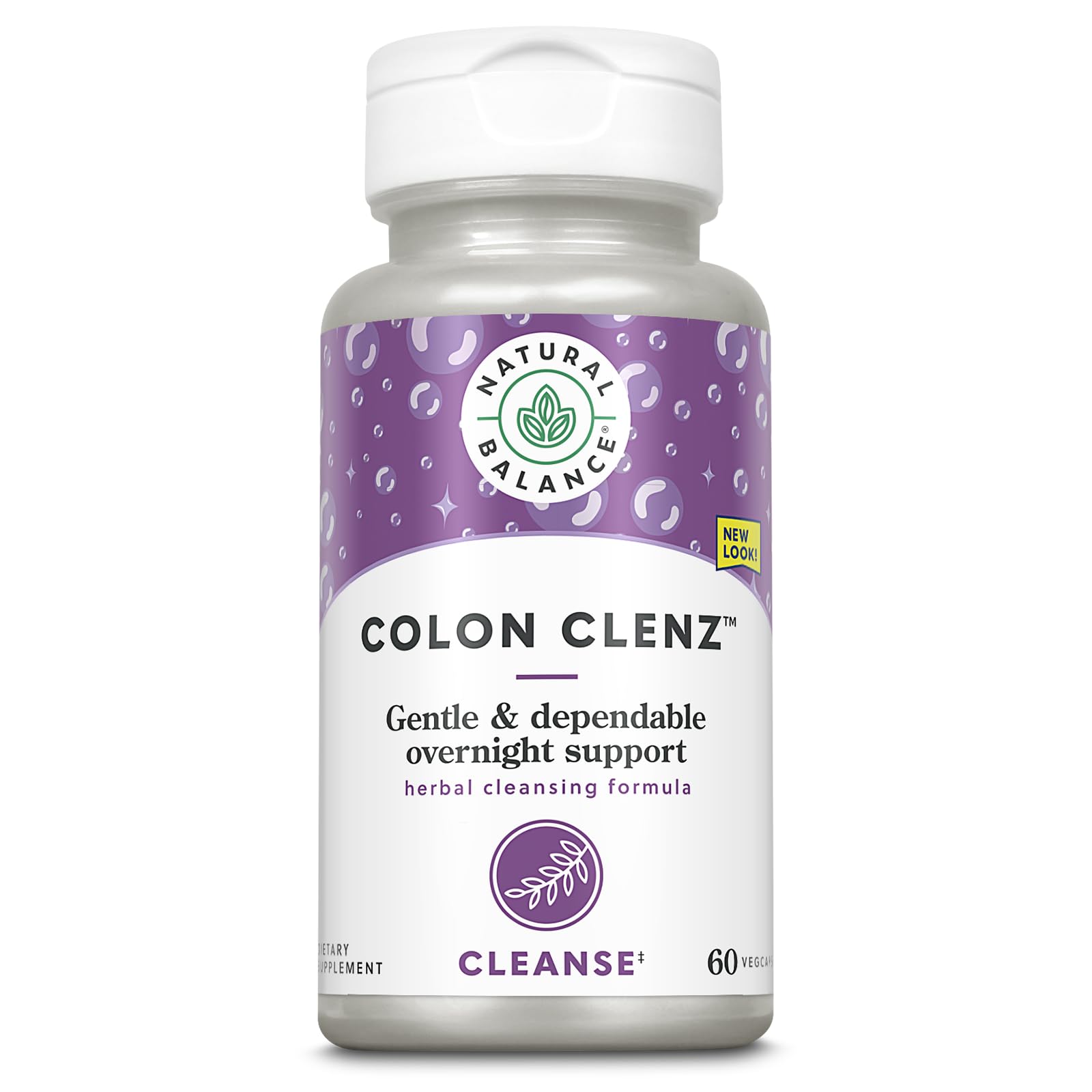 Natural Balance Colon Clenz | Herbal Colon Cleanse, Detox Cleanse, and Digestive Health Supplement - Gentle and Dependable Overnight Formula - 60-Day Guarantee (60 Servings, 60 VegCaps)