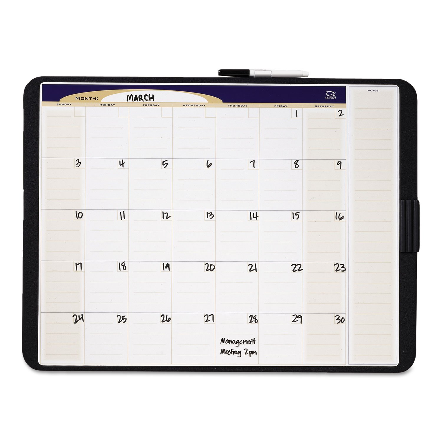 Quartet Calendar Whiteboard, Monthly, 23" x 17" Dry Erase Board, Designer Tack & Write, Black Frame (CT2317)