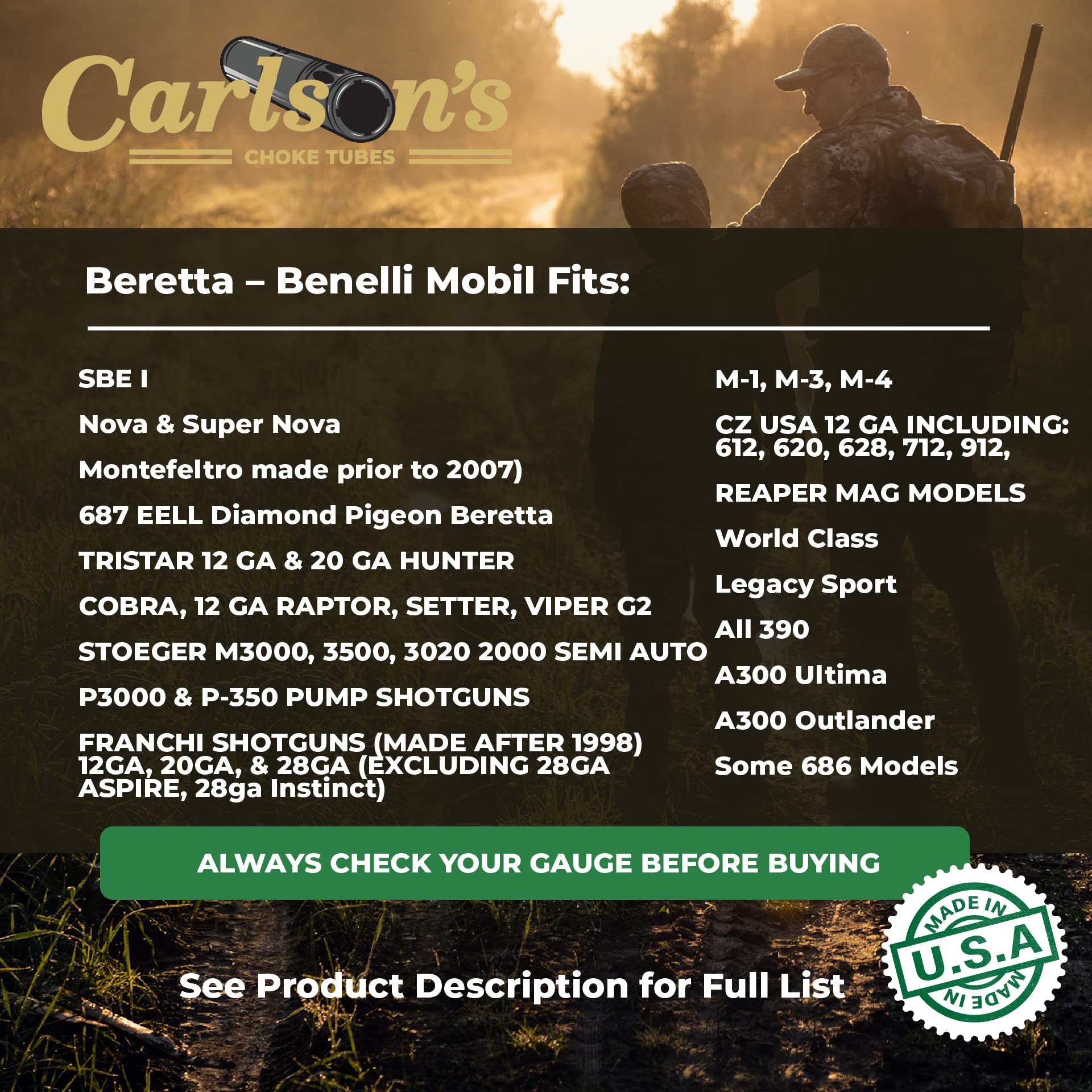 Carlsons Choke Tubes 12 Gauge Compatible for Beretta Benelli Mobil [ Improved Cylinder | 0.715 Diameter ] Stainless Steel | Flush Mount Replacement Choke Tube | Made in USA