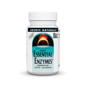 source naturals essential enzymes 500mg bio-aligned multiple enzyme supplement herbal defense for digestion, gas, constipation & bloating relief - supports immune system* - 60 vegetarian capsules