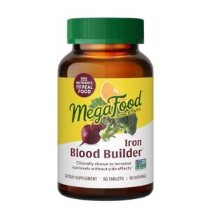 megafood blood builder - iron supplement clinically shown to increase iron levels without side effects - iron supplement for women with vitamin c, vitamin b12 and folic acid - vegan - 90 tabs