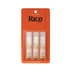 rico bb clarinet reeds - reeds for clarinet - thinner vamp cut & unfiled for ease of play, traditional blank for clear sound - clarinet reeds 3 strength, 3-pack