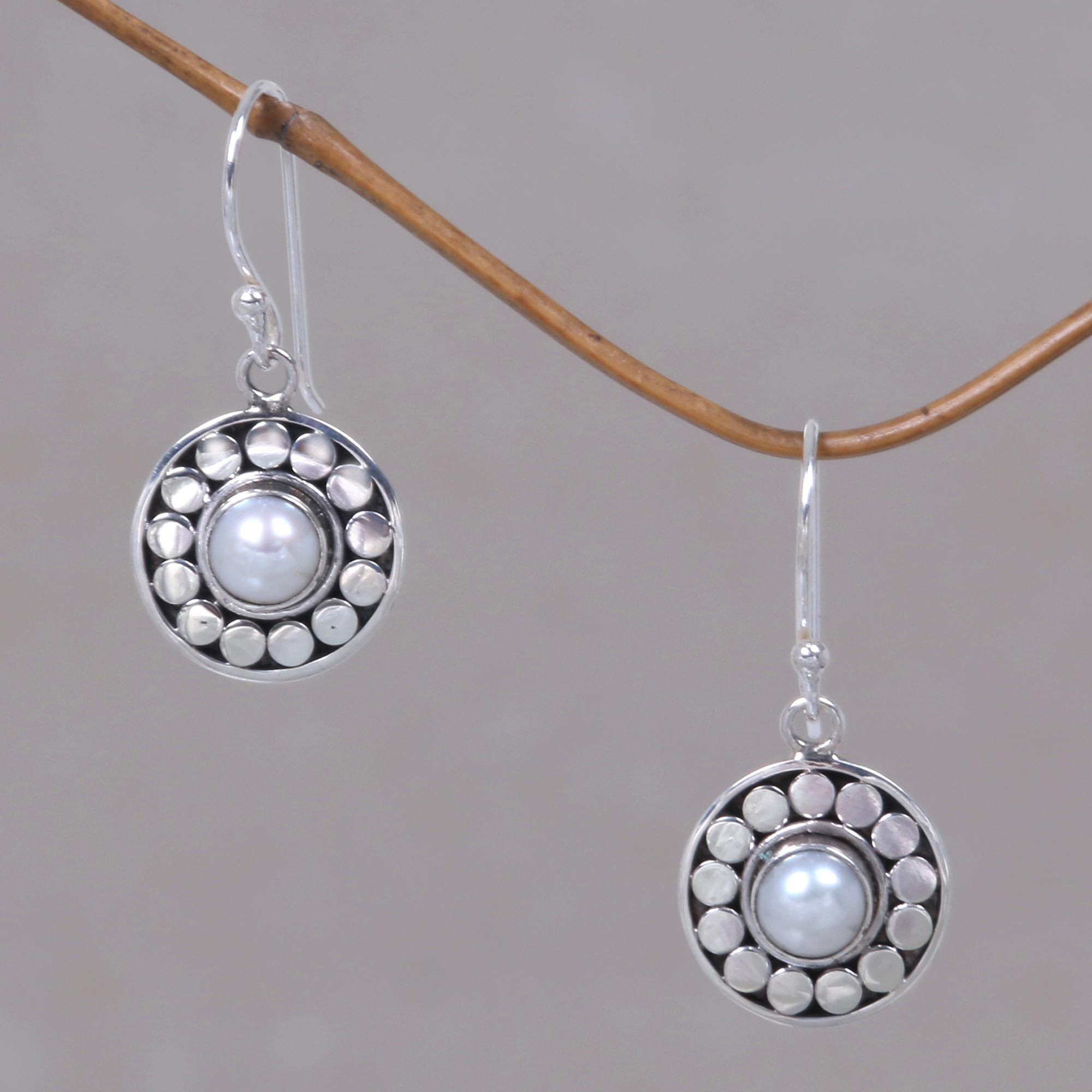 NOVICA Artisan Handmade Pearl Dangle Earrings Sterling Silver White Indonesia Birthstone [1.2 in L x 0.5 in W] ' Sunny Day'