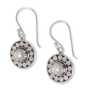 NOVICA Artisan Handmade Pearl Dangle Earrings Sterling Silver White Indonesia Birthstone [1.2 in L x 0.5 in W] ' Sunny Day'