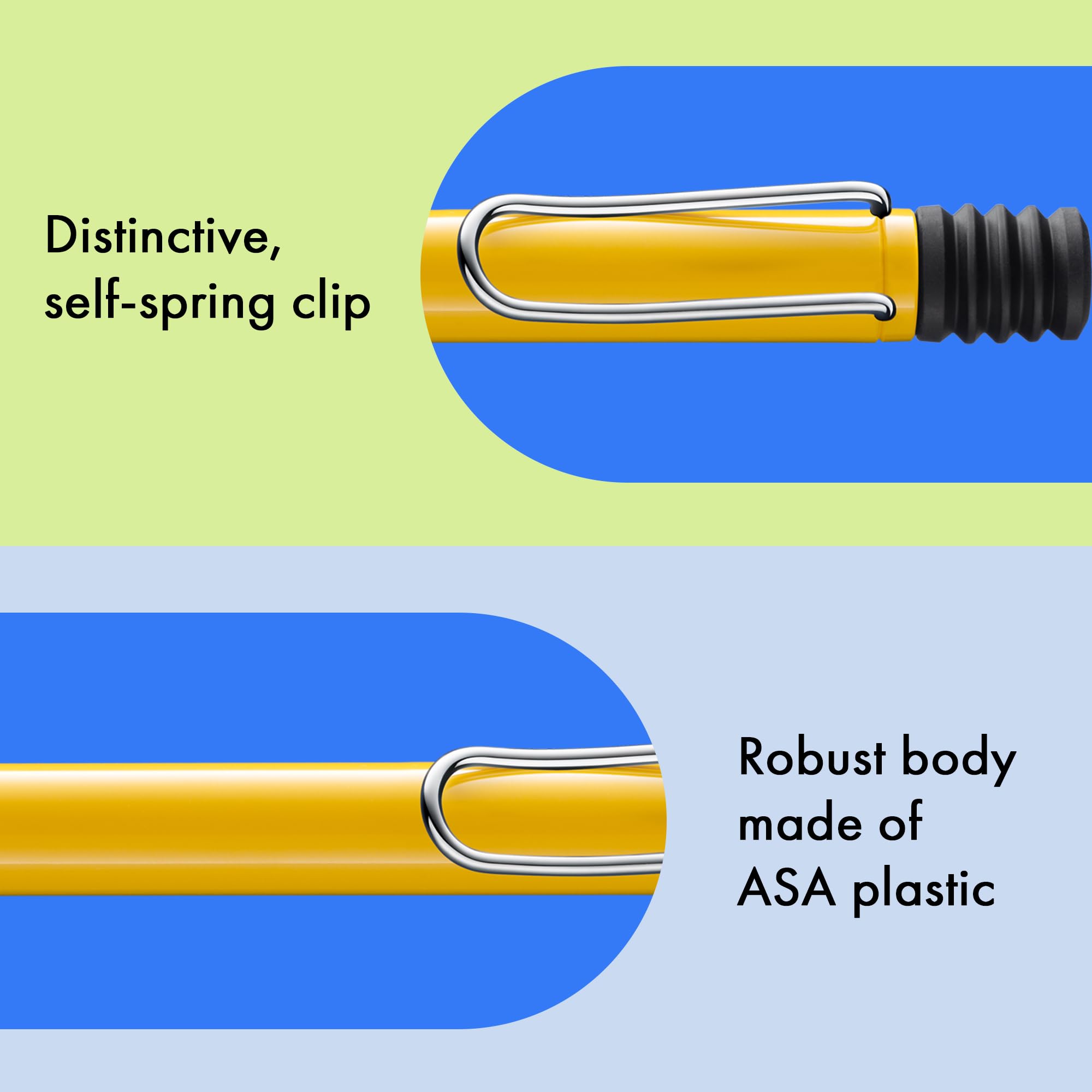 Lamy safari yellow - Ballpoint Pen with ergonomic grip & line width M - for pleasant long writing - made of robust ASA plastic – including large capacity refill M 16 in blue