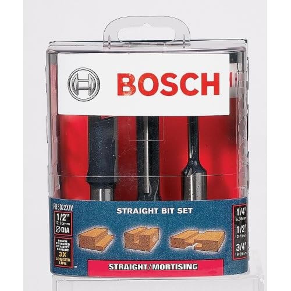 Bosch RBS022XW 3 Piece 1/2-Inch Shank Straight Router Bit Set