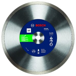 bosch db1066 10 in. rapido premium continuous rim diamond blade with 5/8 in. arbor for clean cut wet/dry cutting applications in porcelain, ceramic, granite