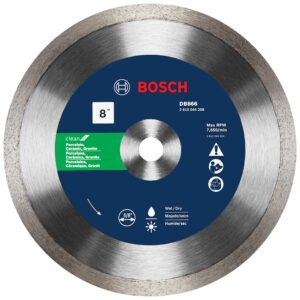 bosch db866 8 in. rapido premium continuous rim diamond blade with 5/8 in. arbor for clean cut wet/dry cutting applications in porcelain, ceramic, granite